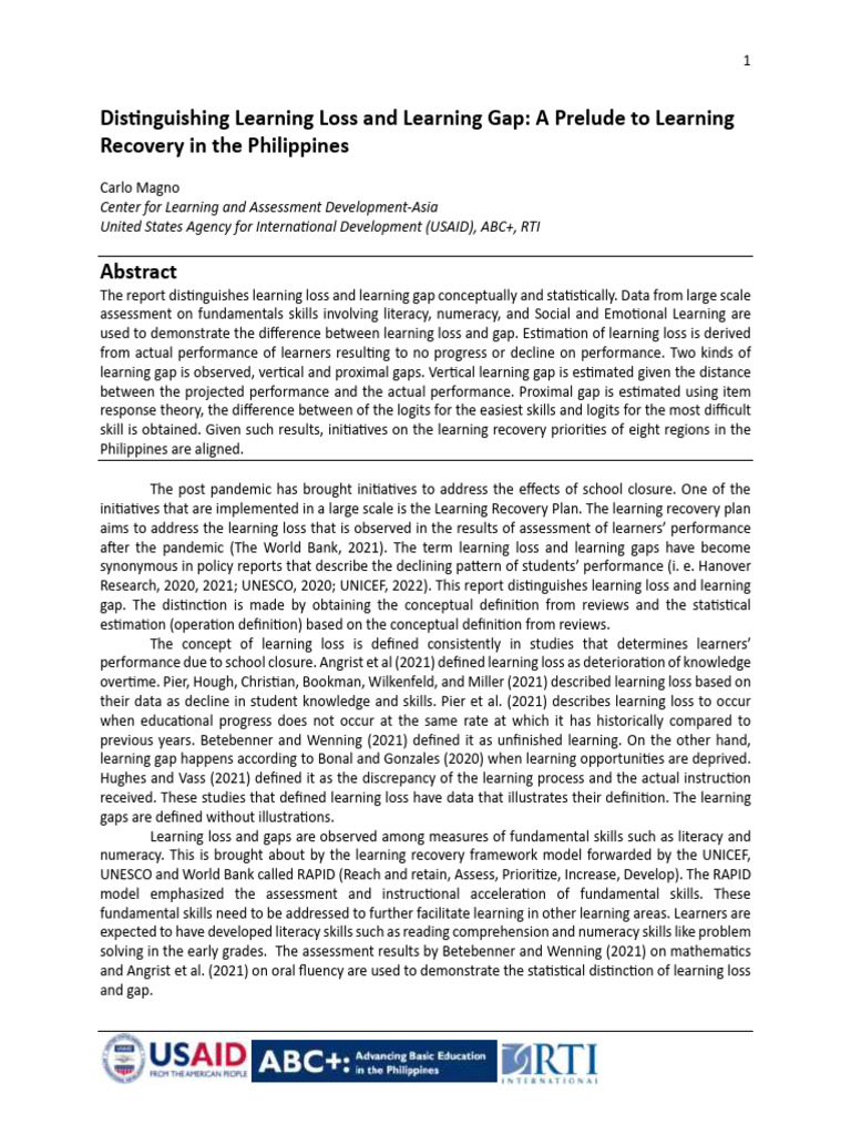 Distinguishing Learning Loss and Learning Gap | PDF | Learning | Applied Mathematics