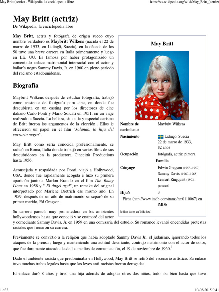 May Britt (Actriz) - Wikipedia, La Enciclopedia Libre | PDF | Ciencias ...