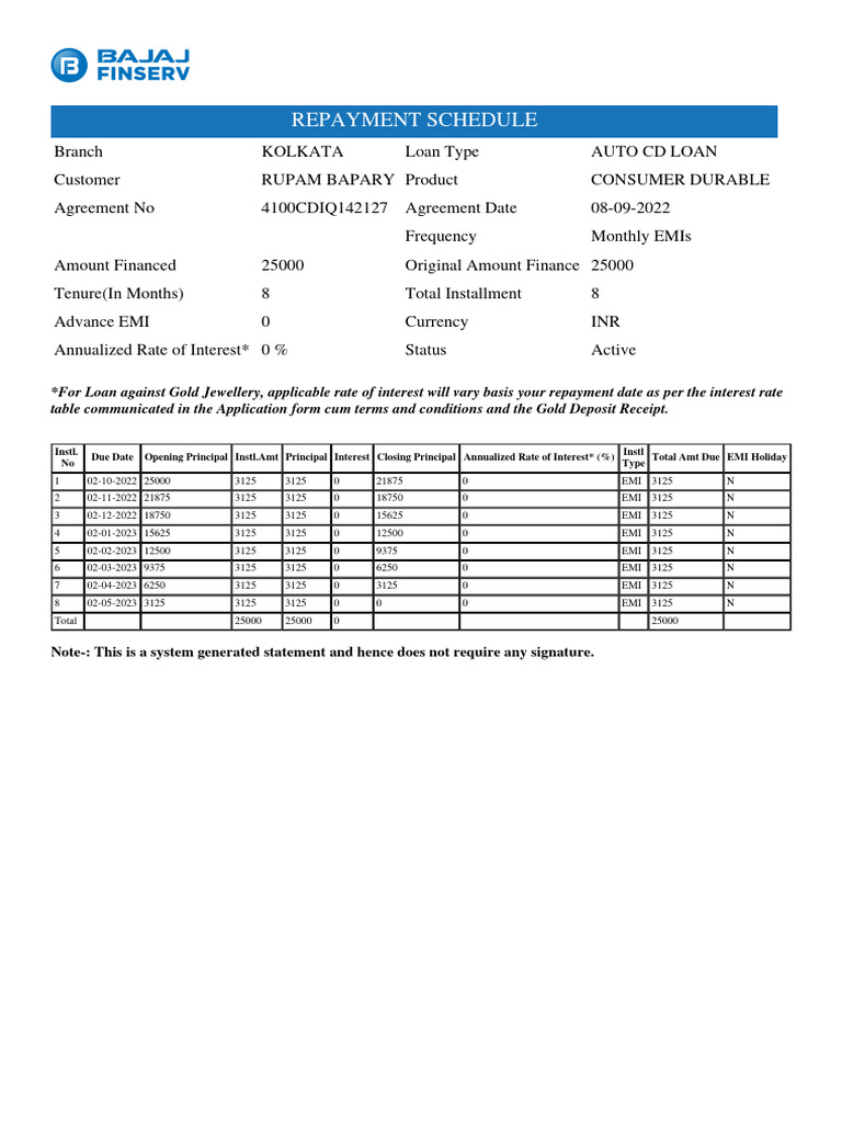 Auto CD Loan Repayment Schedule | PDF | Interest | Loans
