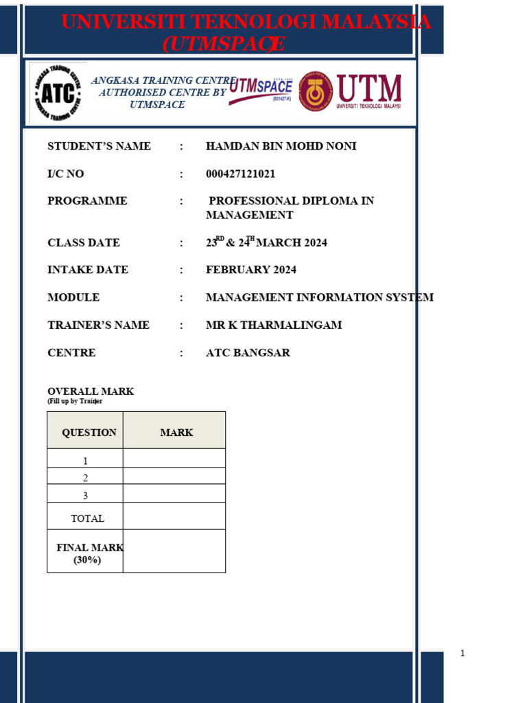 Mis Assignment Hamdan Bin Mohd Noni | PDF