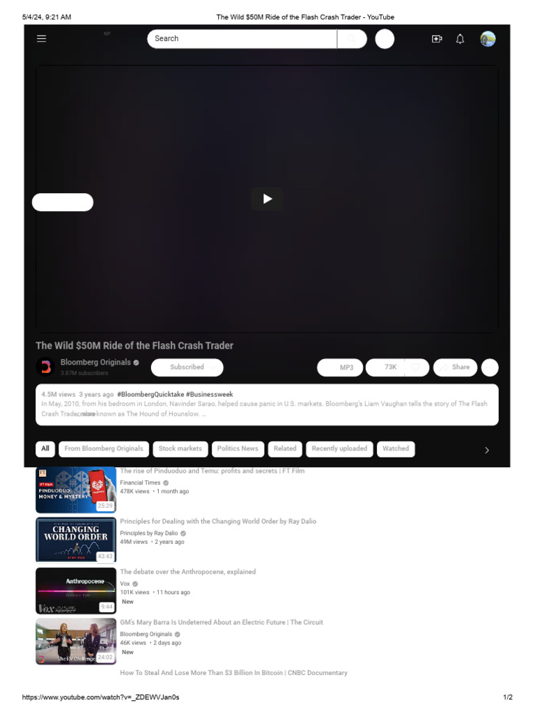The Wild $50M Ride of The Flash Crash Trader - YouTube | PDF | Private ...