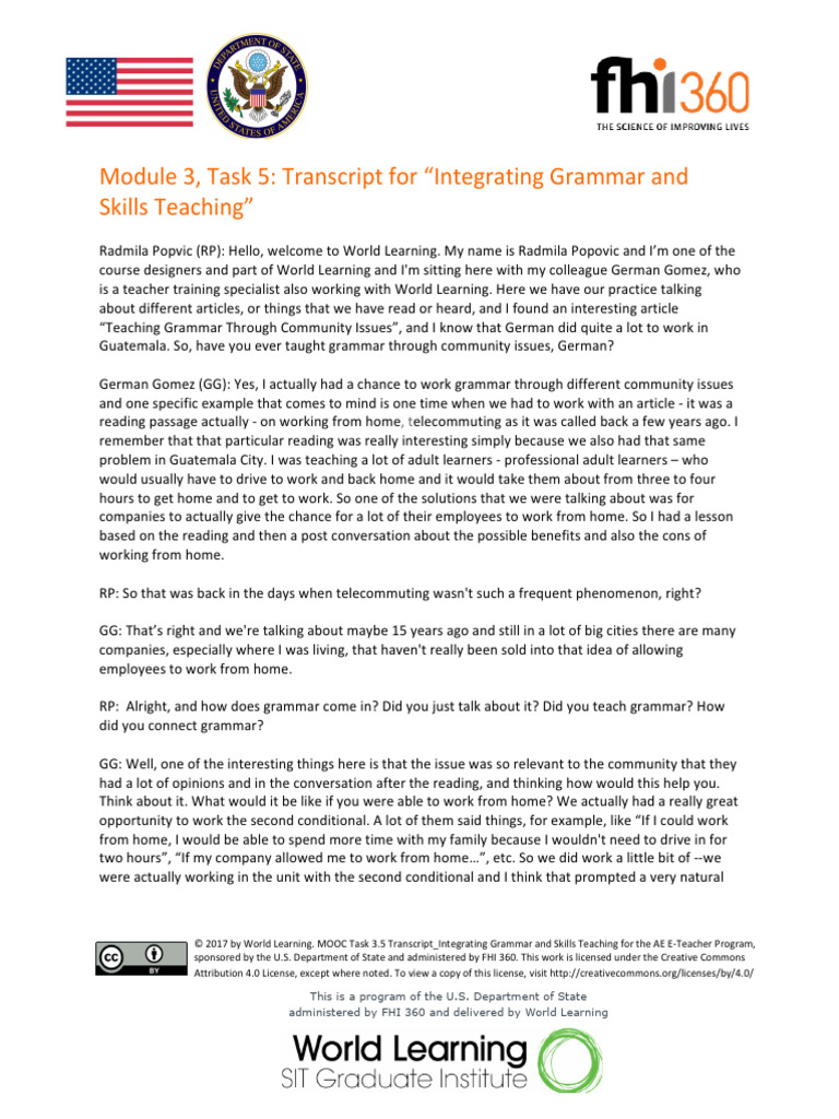 Integrating Grammar and Skills Teaching - Example For How Can Teachers ...