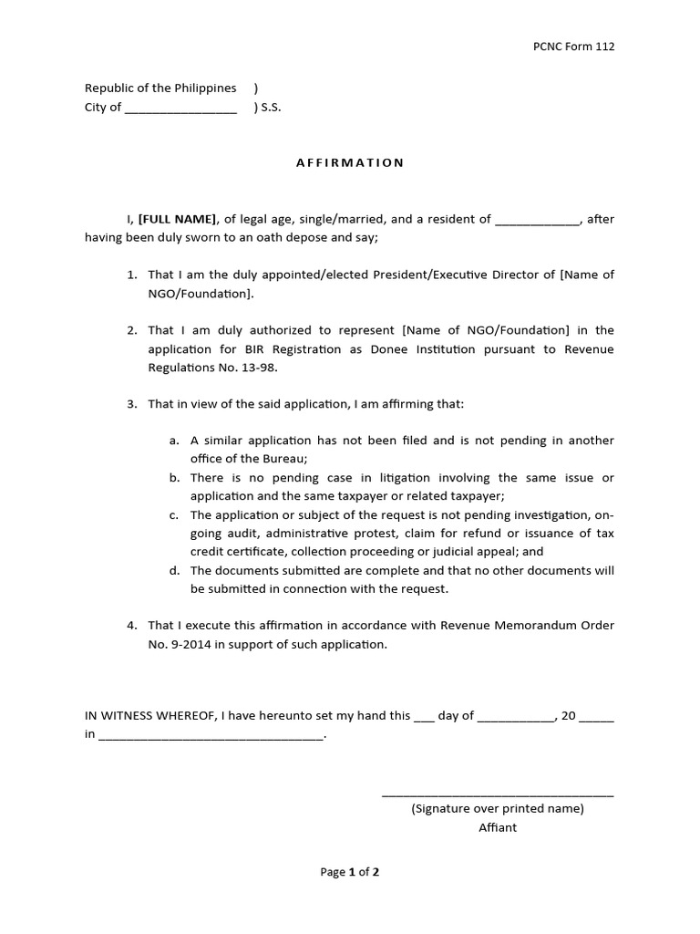 Form-112-Affirmation | PDF | Affidavit | Government Finances