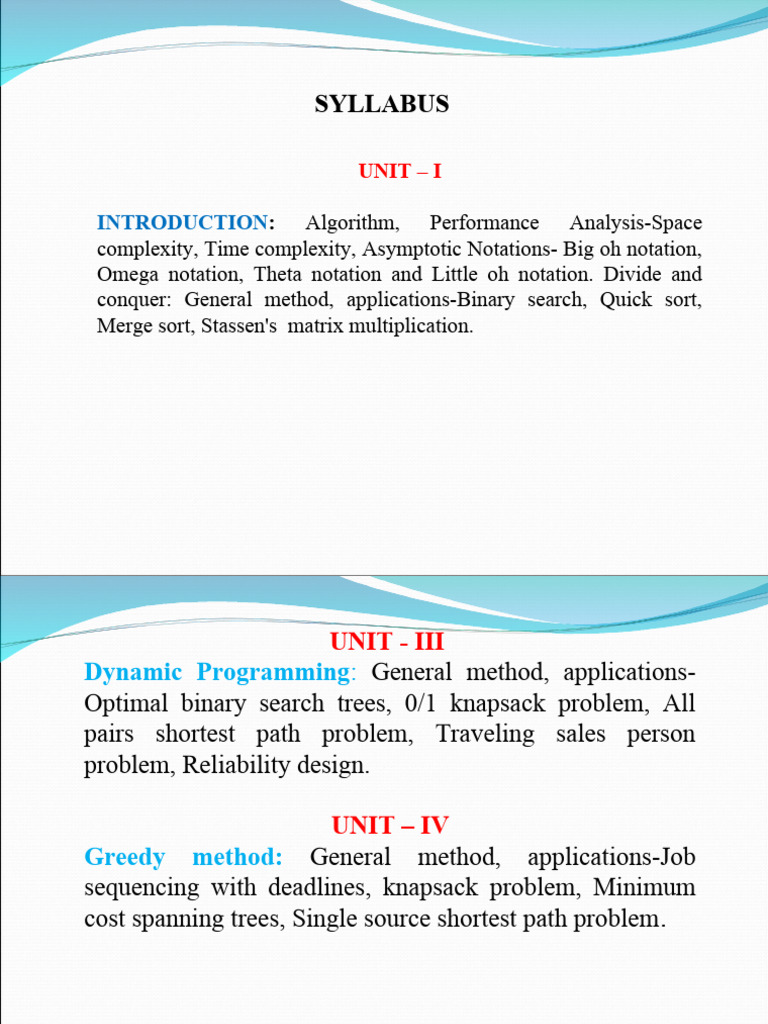Unit 1 PPTS Daa | PDF | Algorithms | Applied Mathematics