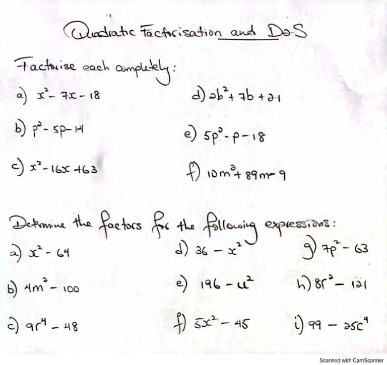 Quadratic Factorisation & D2S | PDF