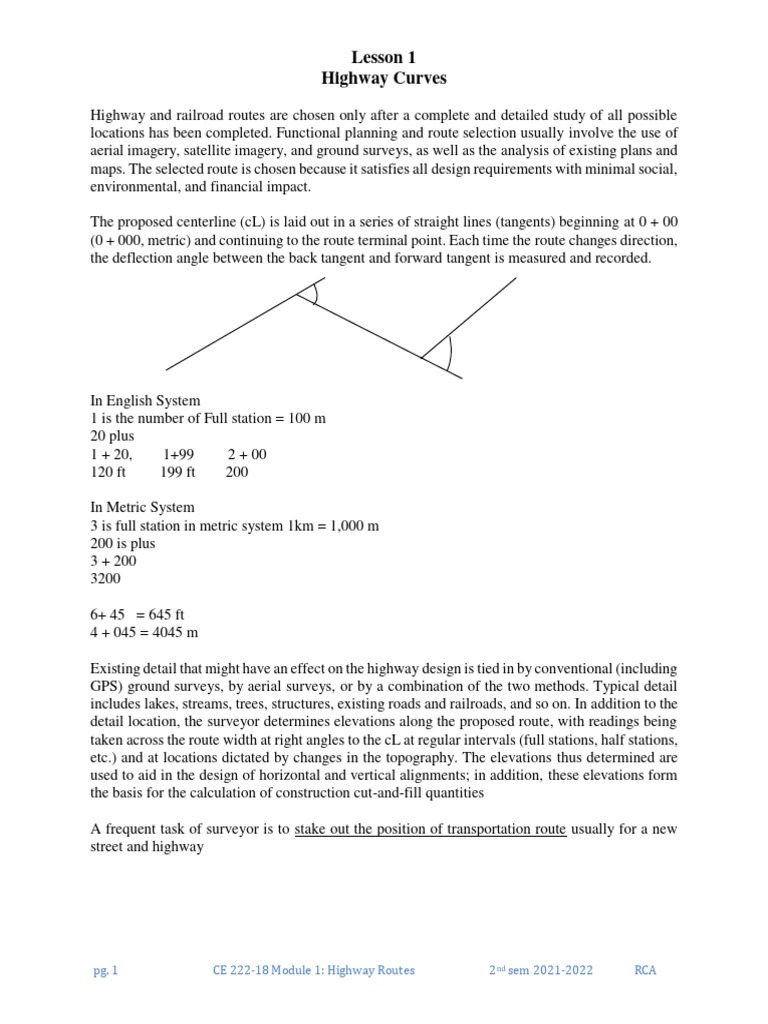 01 CE222 18 Learnign Module 1 Higway Curves - 2CE 1 | PDF | Circle ...
