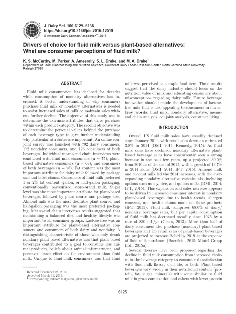 Drivers of Choice For Fluid Milk | PDF | Milk