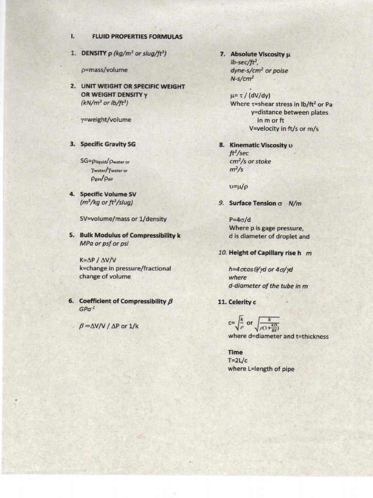 Fluid Properties Formulas | PDF