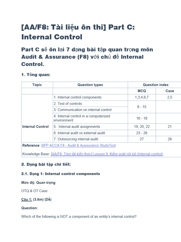 Chap 3 - Internal Control - REVIEW | PDF | Internal Control | Audit