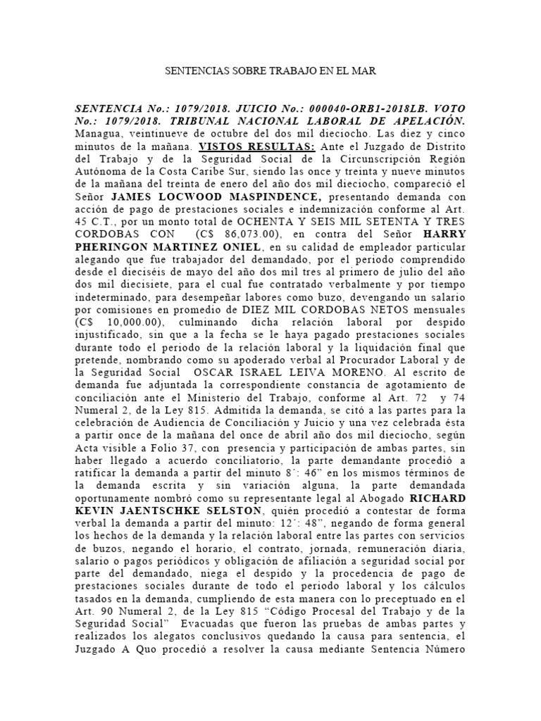 Sentencia Sobre Trabajo en El Mar | PDF | Derecho laboral | Salario