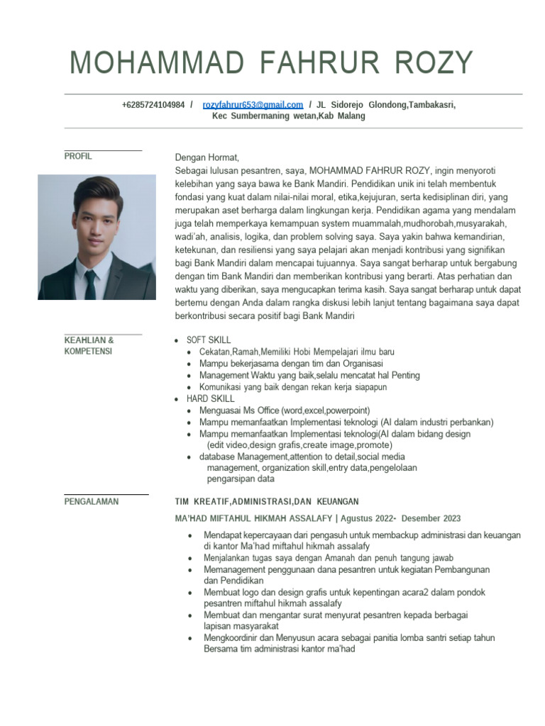 CV-M Fahrur Rozy | PDF | Karier & Perkembangan | Bisnis