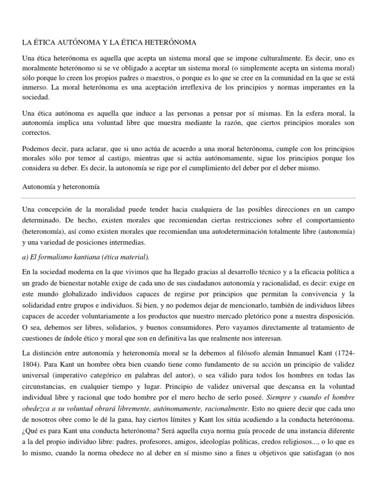 La Ética Autónoma y La Ética Heterónoma | PDF | Moralidad | Immanuel Kant