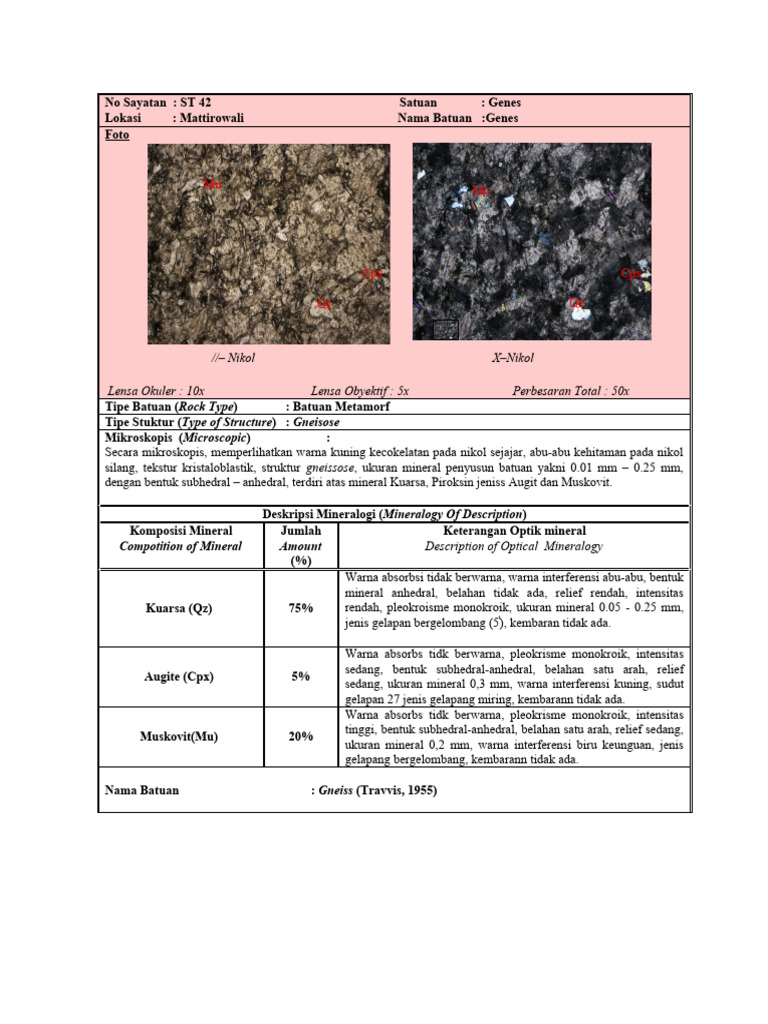 Deskripsi Sayatan Tipis Gneiss | PDF