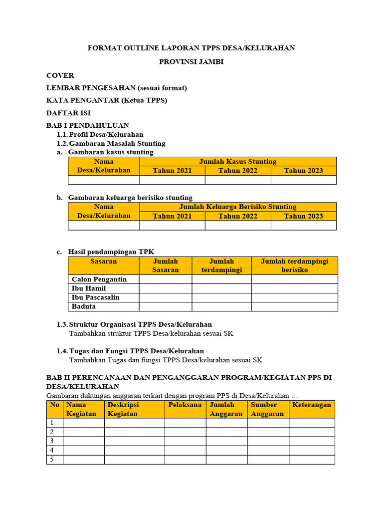Format Laporan Tpps Desa Kelurahan | PDF