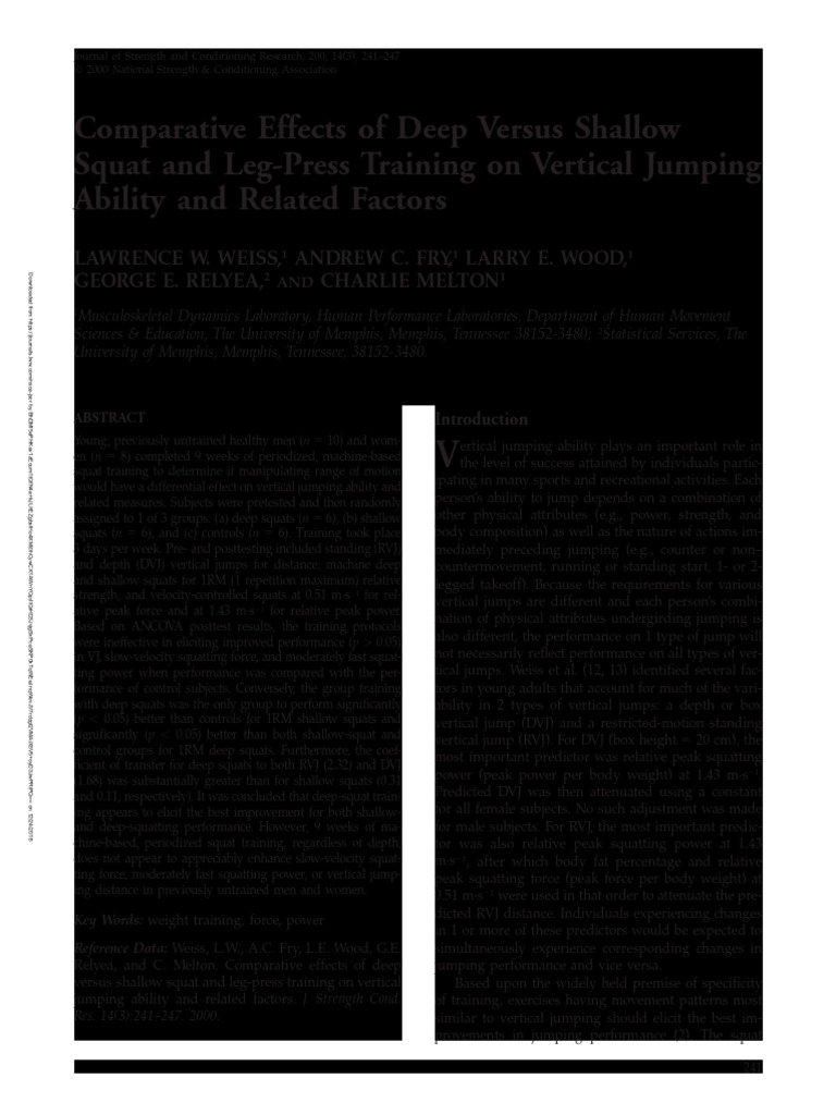 Deep vs Shallow Squat Impact on Jumping | PDF | Strength Training ...