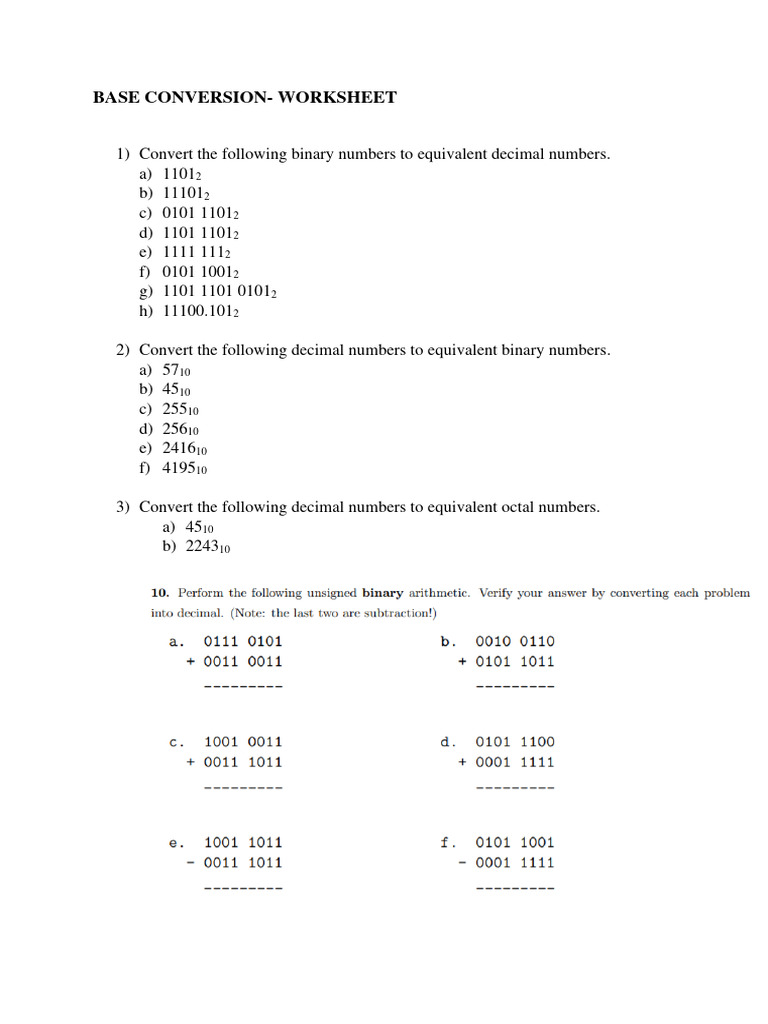 Base Conversion - Worksheet | PDF