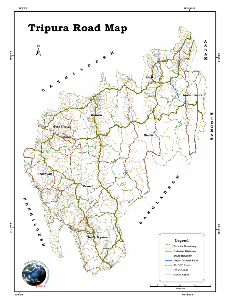 Road Map of Tripura January 2024 0 | PDF