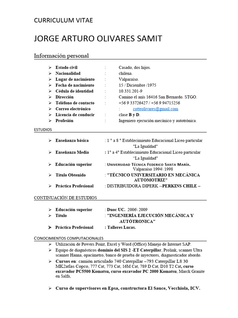 Curriculum Vitae Jorge Olivares 2023-1 | PDF | Minería | Business