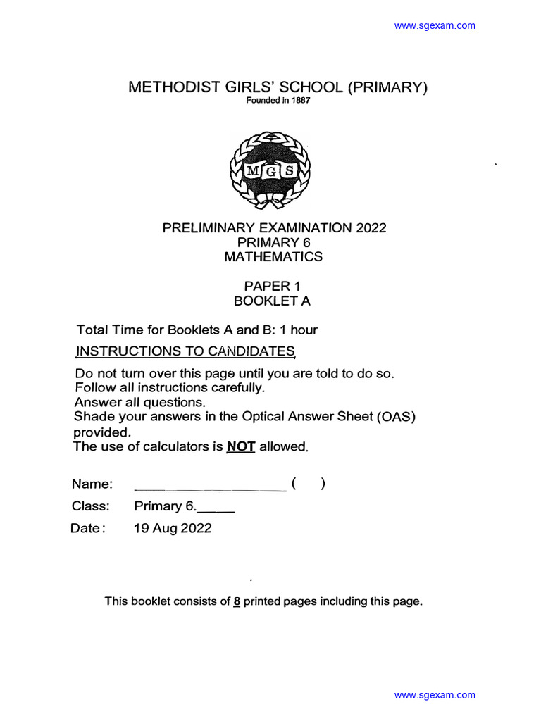Primary 6 Math Exam 2022 Paper 1 | PDF