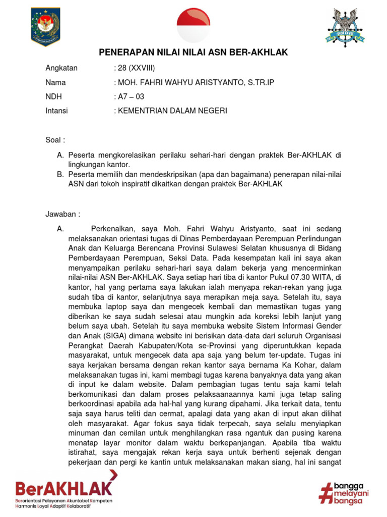 PENERAPAN NILAI NILAI ASN BER-akhlak | PDF