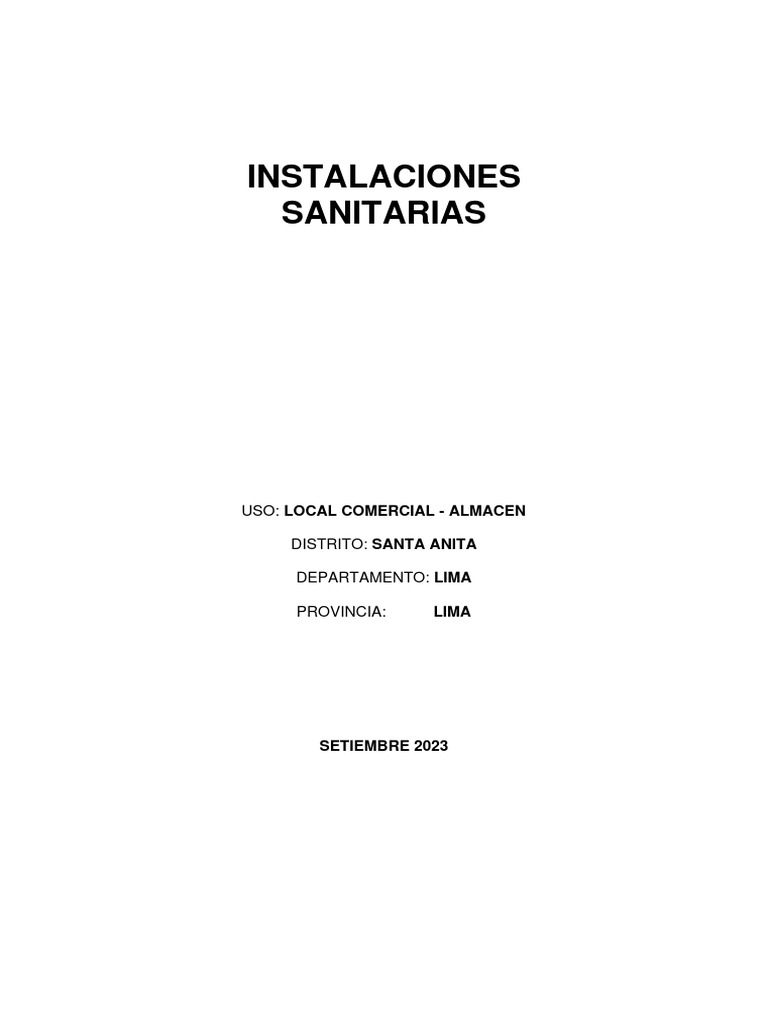 MEMORIA_SANITARIAS - LOCAL COMERCIAL | PDF | Tubería (transporte de fluidos) | Cloro