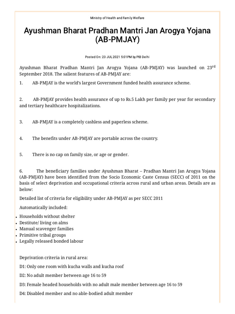 PMJAY Guidelines and Benefits Overview | PDF | Clinical Medicine | Medicine