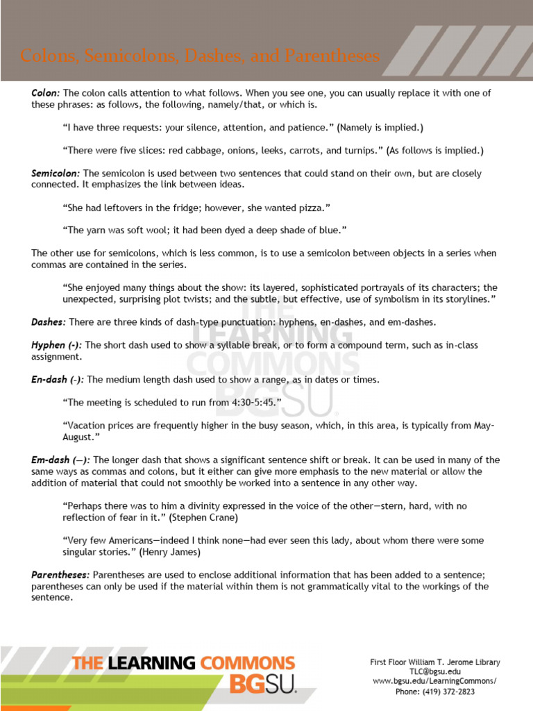 Semi Colons and Dashes | PDF | Bracket | Typographical Symbols
