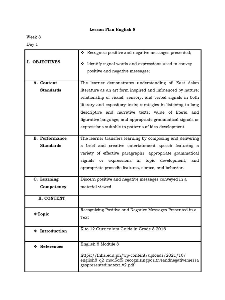 English 8 Quarter 2-W8-Day 1 | PDF | English Language | Learning
