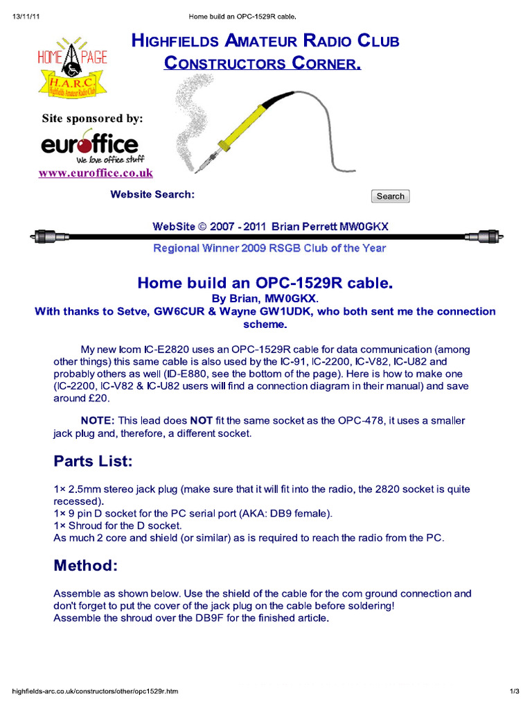 Icom IC-2200h Home Build An OPC-1529R Cable | PDF