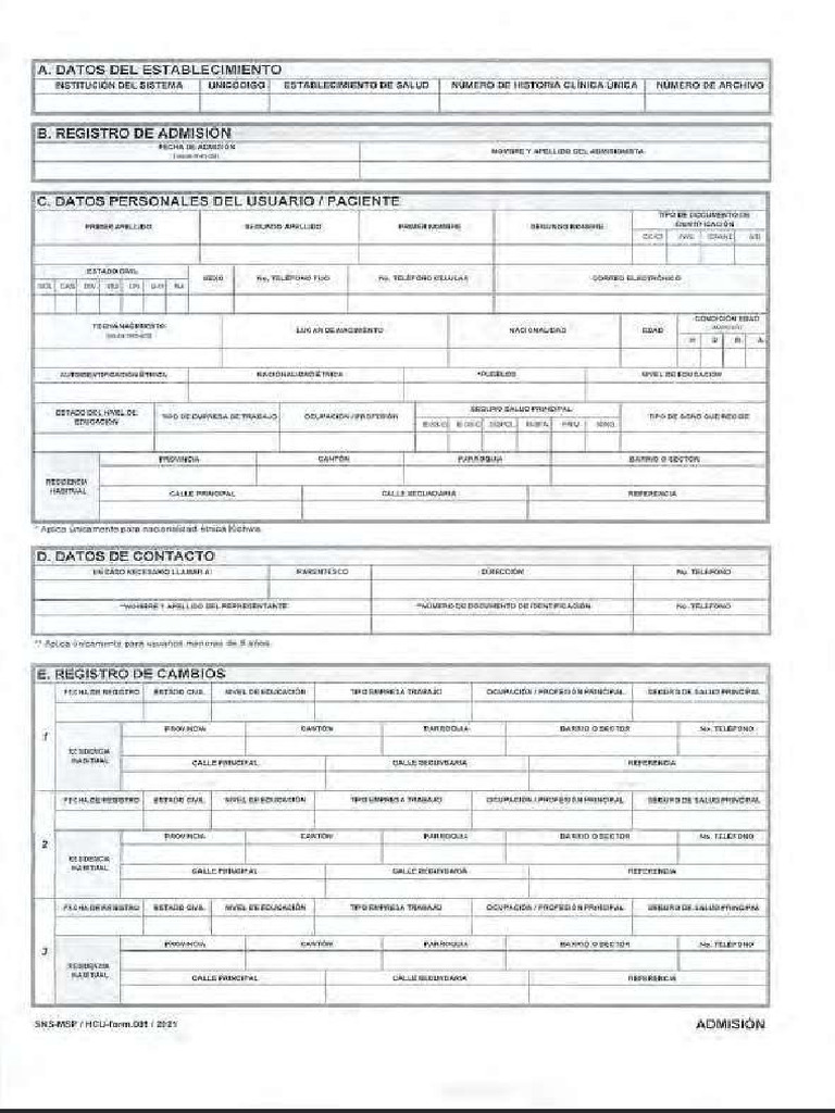 Formulario 001 Admision | PDF