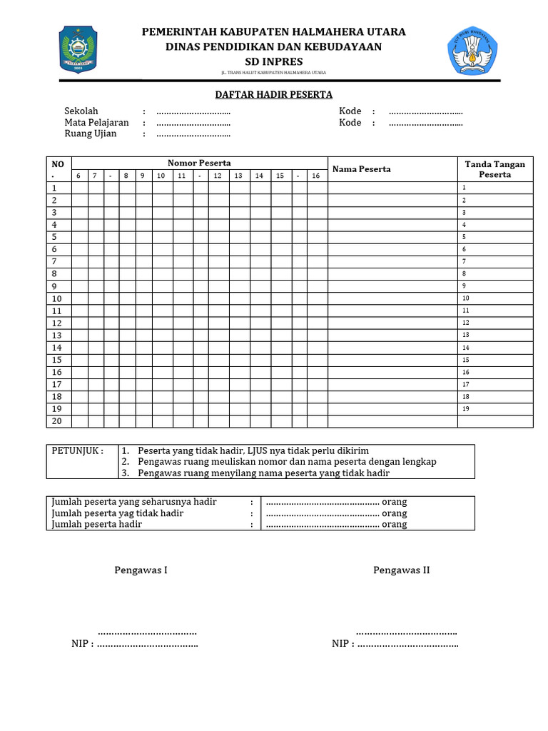 Daftar Hadir Peserta Ujian | PDF