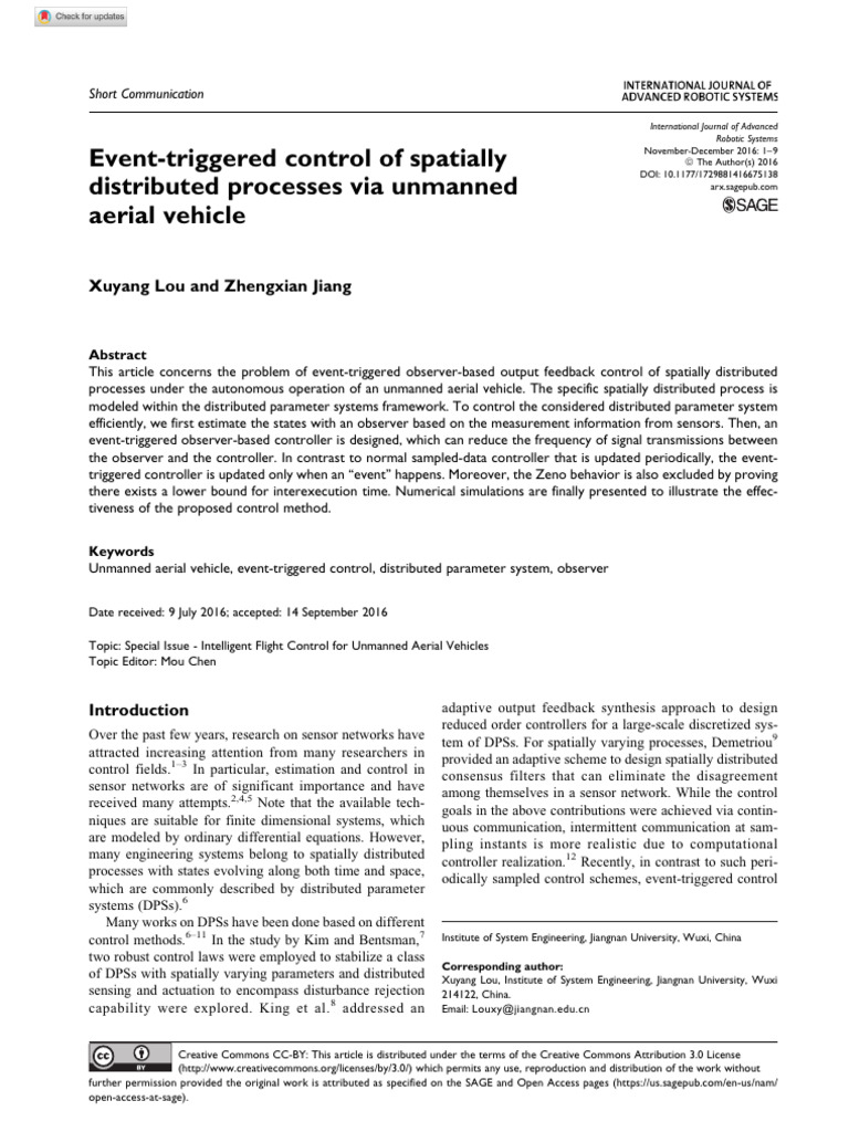 Lou Jiang 2016 Event Triggered Control of Spatially Distributed Processes via Unmanned Aerial ...