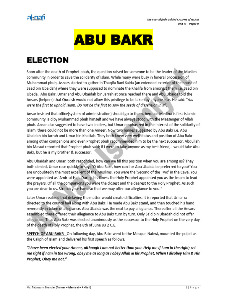 Unit III - PII CaIiph Abu Bakr | PDF | Muhammad | Umar