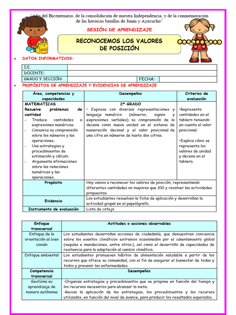 "Valores de Posición en Matemáticas 2° Grado" | PDF | Aprendizaje ...