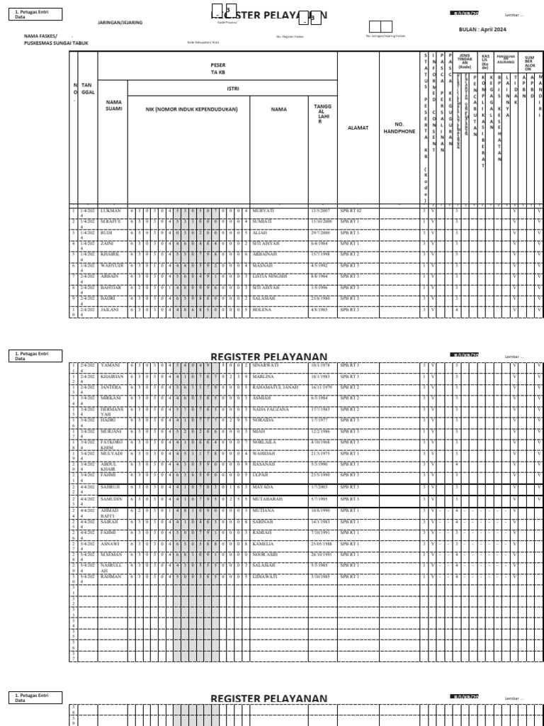 Register Pelayanan KB Puskesmas 2024 | PDF
