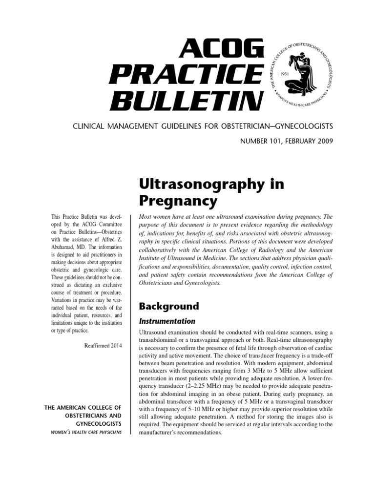 OBST ACOG Practice Bulletin No 101 Ultrasonography in Pregnancy ...