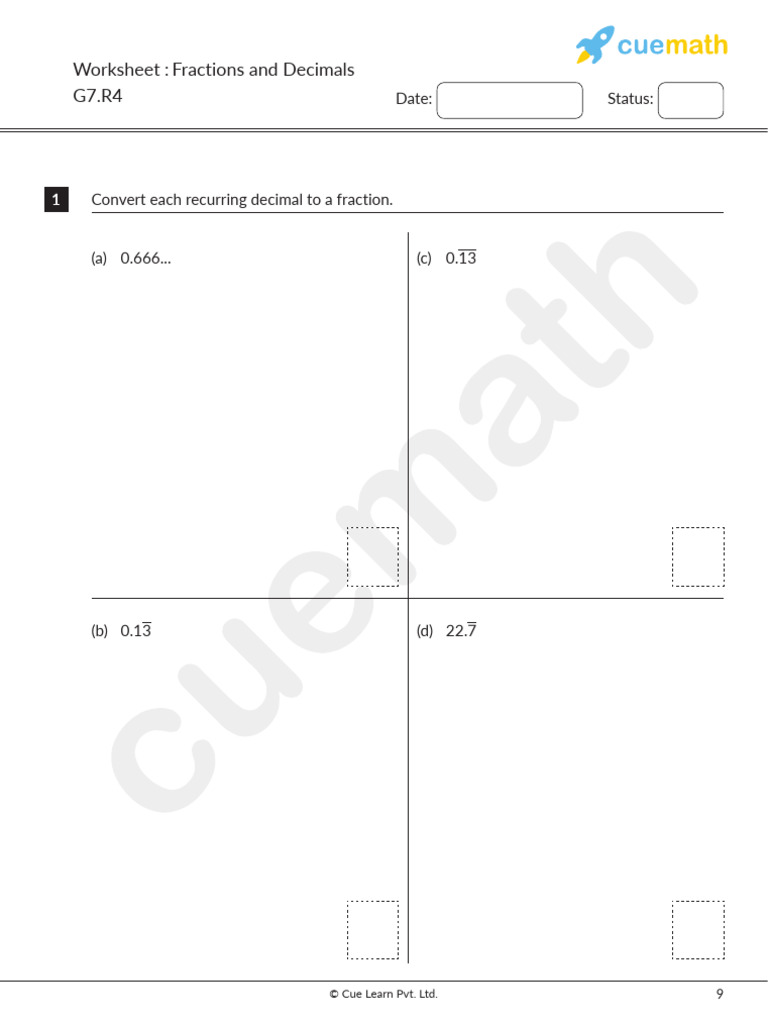 Class 7 Maths Worksheets Fractions and Decimals | PDF | Teaching ...
