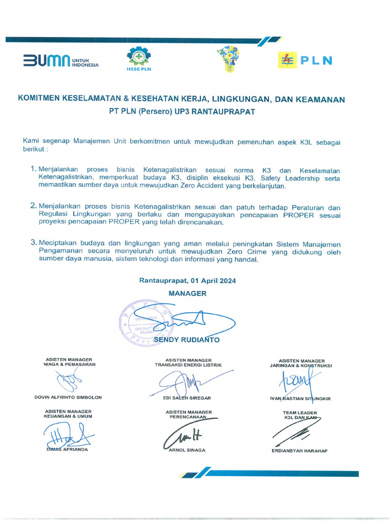 Komitmen K3L Dan Kam UP3 RTP 2024 | PDF