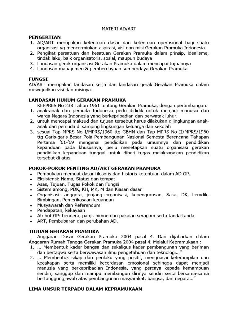 Pengertian dan Fungsi AD/ART Pramuka | PDF | Karier & Perkembangan