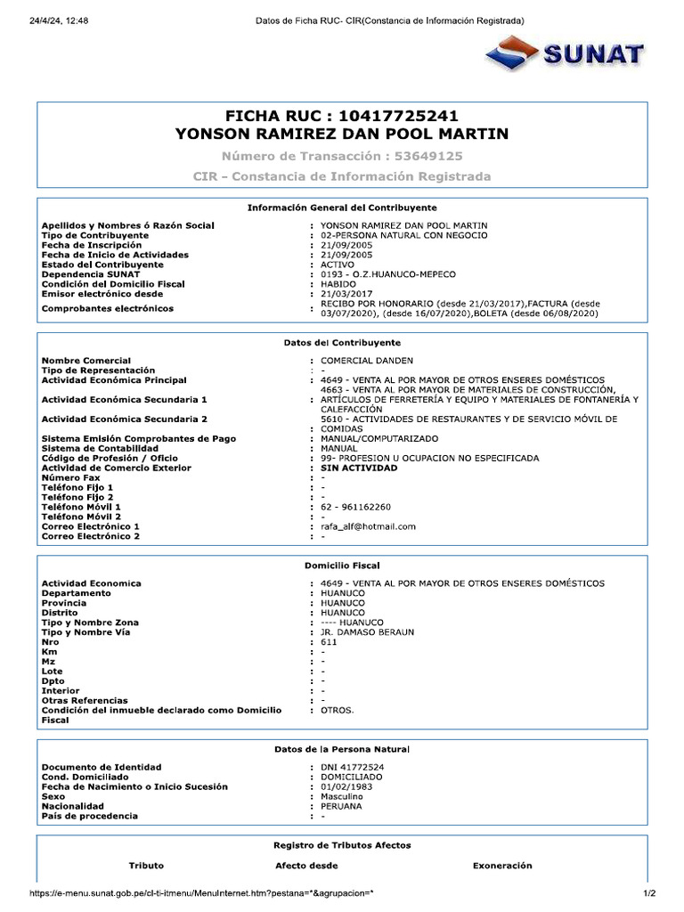 Ficha Ruc Dan Pool | PDF