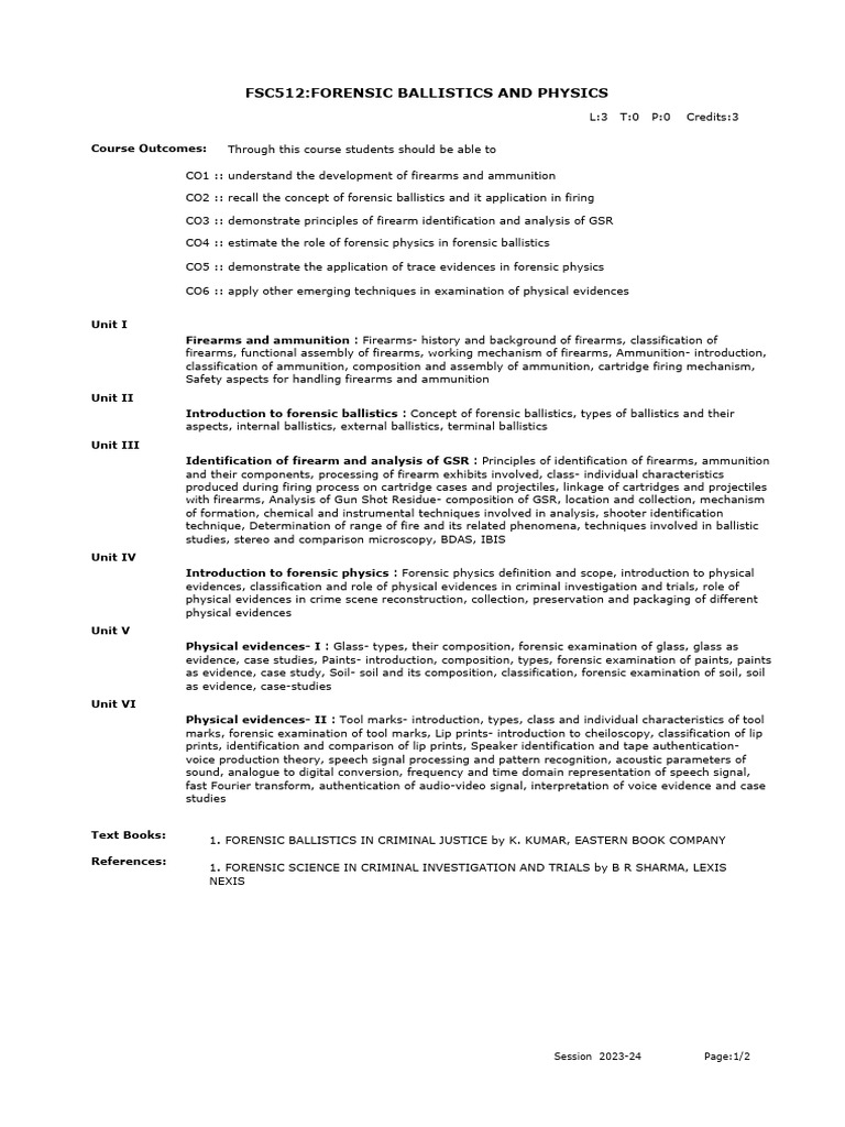 FRM Course Syllabus IPDownload | PDF | Forensic Science | Firearms