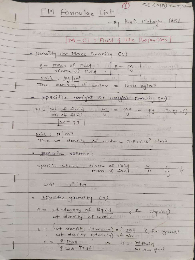 FM Formula List Sem-4 Mechanical Engineering | PDF