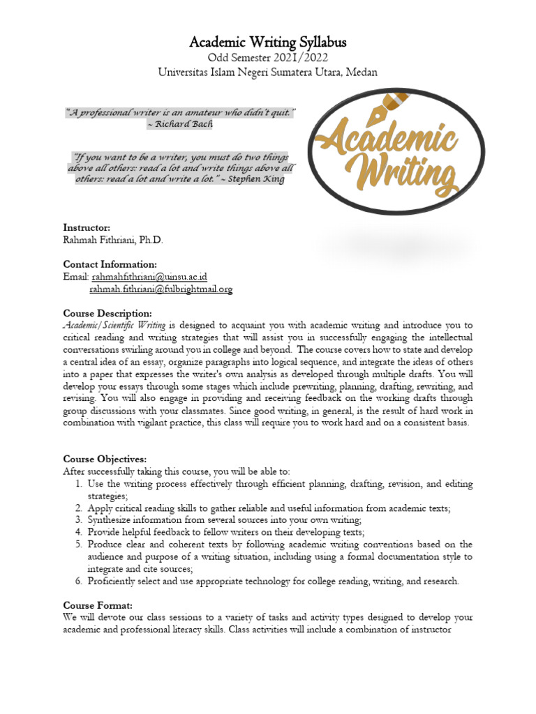 Scientific Writing Syllabus UIN SU 2021-2022 | PDF | English As A ...