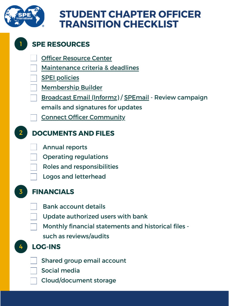 Student Chapter Officer Transition Checklist | PDF