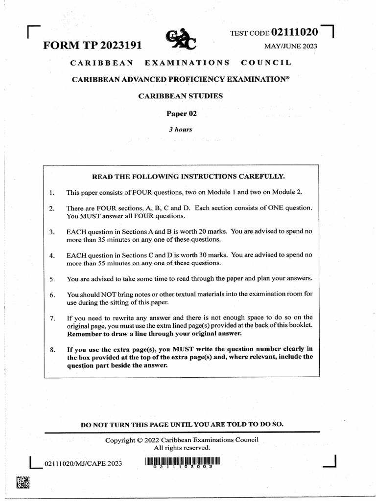 CAPE Caribbean Studies P2 2023 | PDF