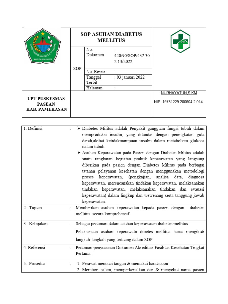 SOP Asuhan Keperawatan Diabetes Mellitus | PDF | Sains & Matematika
