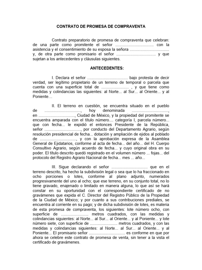 Contrato de Promesa de Compraventa | PDF