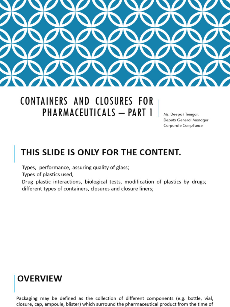 Pharmaceutical Containers and Closures Overview | PDF | Plastic ...
