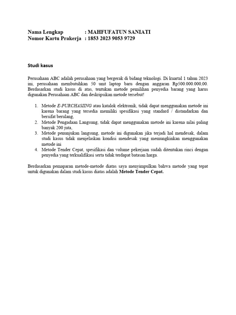 Metode Tender Cepat untuk Pengadaan Laptop | PDF