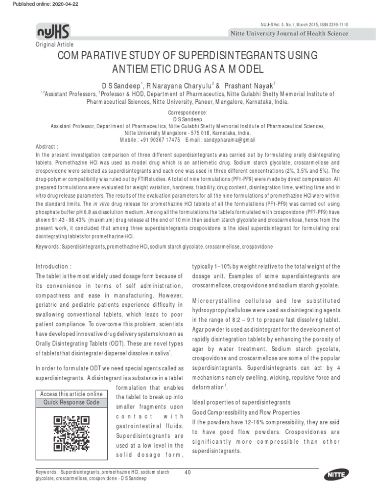 Superdisintegrants in ODT Formulation | PDF | Tablet (Pharmacy ...